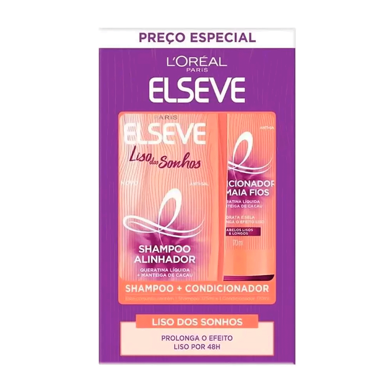 Kit Elseve Liso Dos Sonhos Shampoo 375ml + Condicionador 170ml - PromoFarma