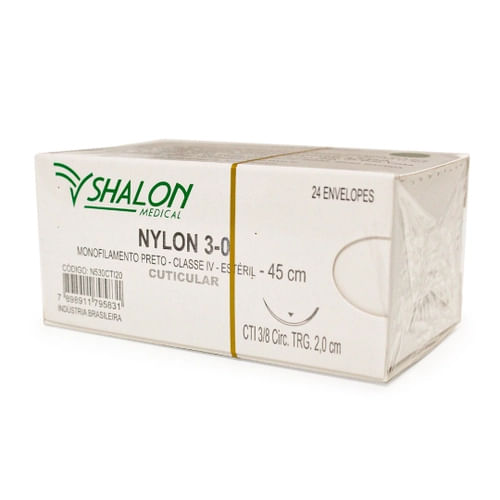Shalon Nylon 3-0 Preto 3/8 Trg 2cm 45cm 24 Unidades - PromoFarma