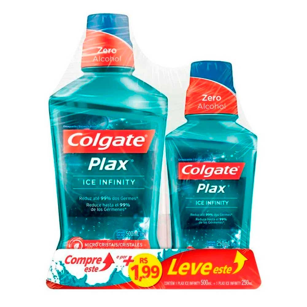 Kit Colgate Enxaguante Bucal Plax Ice Infinity 500ml + 200ml - PromoFarma