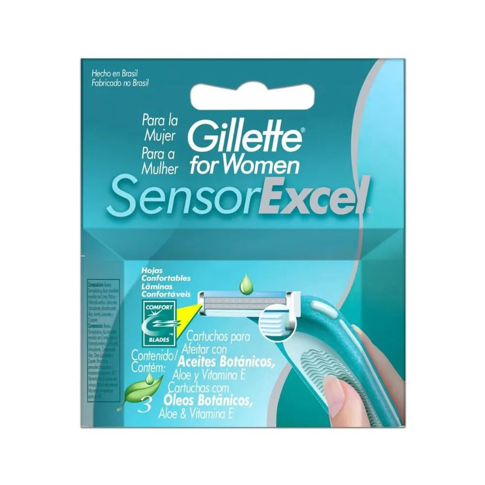 Refil Aparelho De Depilação Gillette Women Sensor Excel 3 Unidades ...