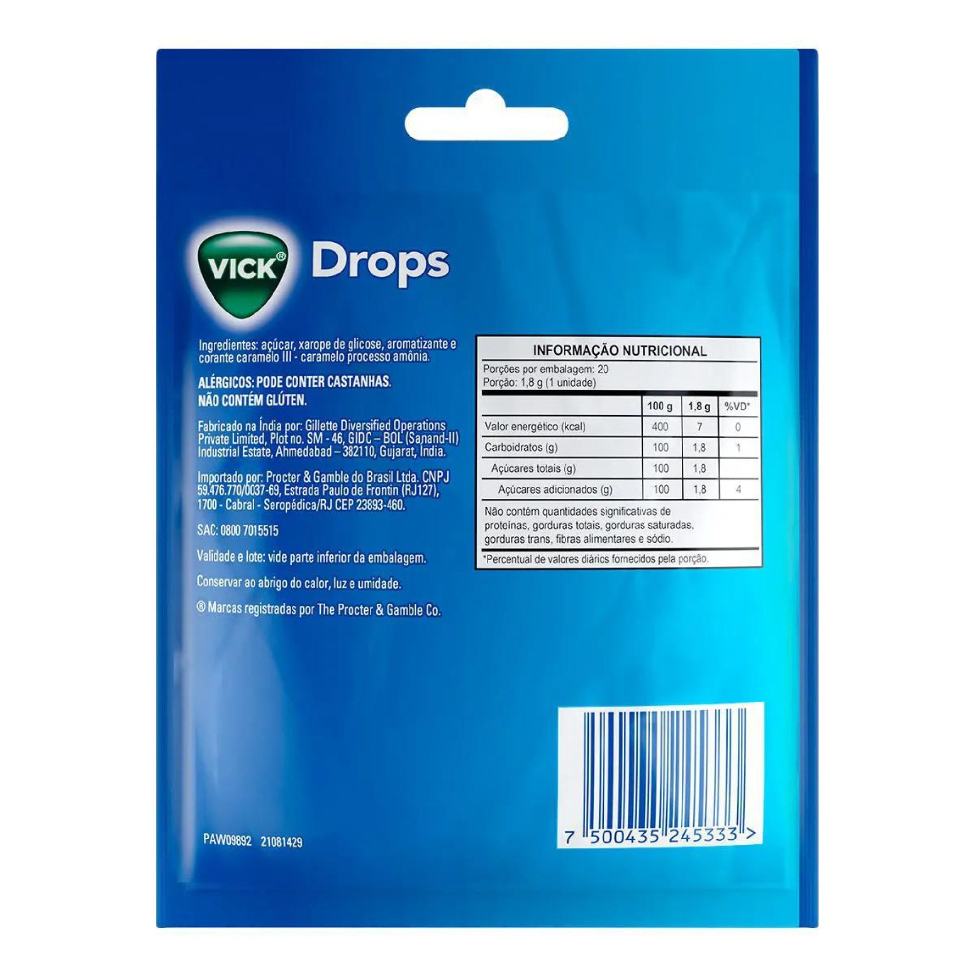 Pastilha Vick Drops Mel 20 Unidades - PromoFarma