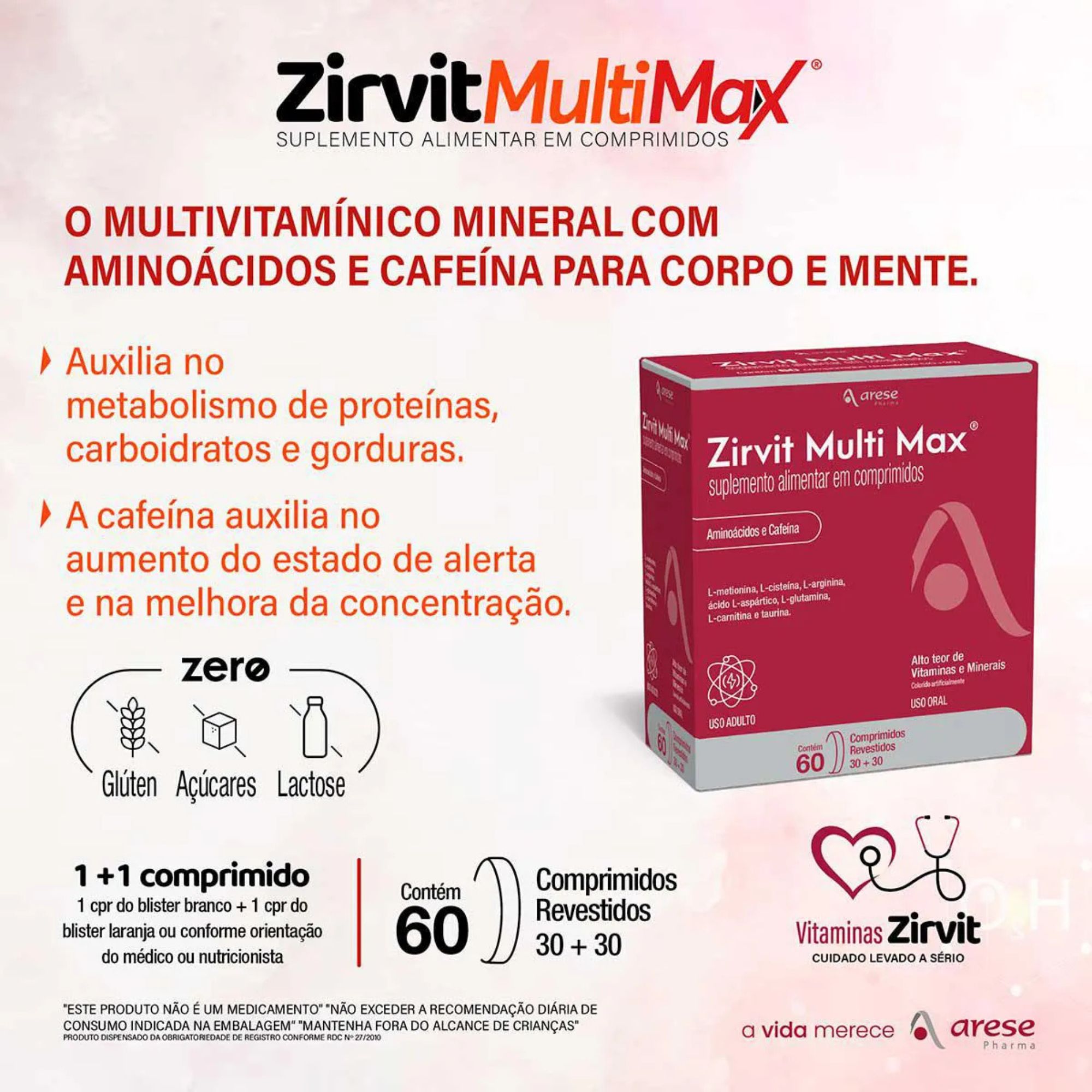 Polivitamínico Zirvit Multi Max Arese 60 Comprimidos Revestidos ...